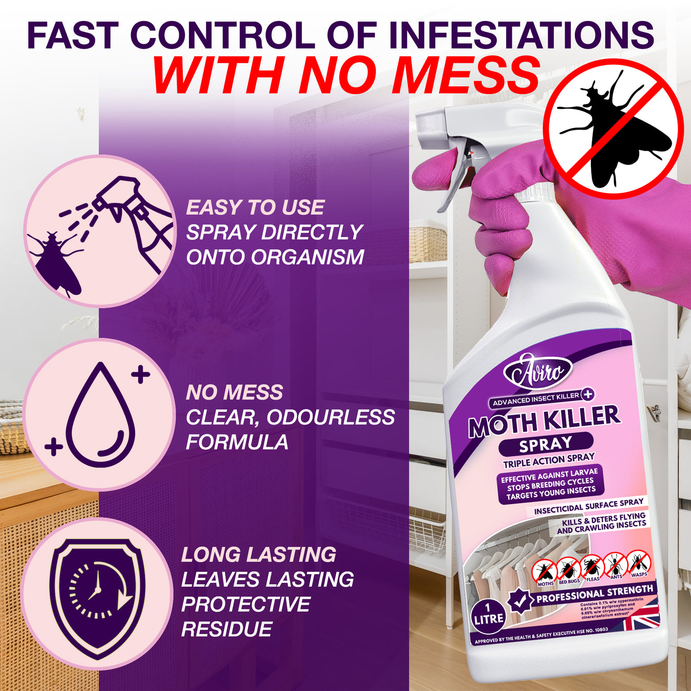 Aviro Moth Killer Spray: Eradicate Moths & Eggs from Carpets & Fabrics ...
